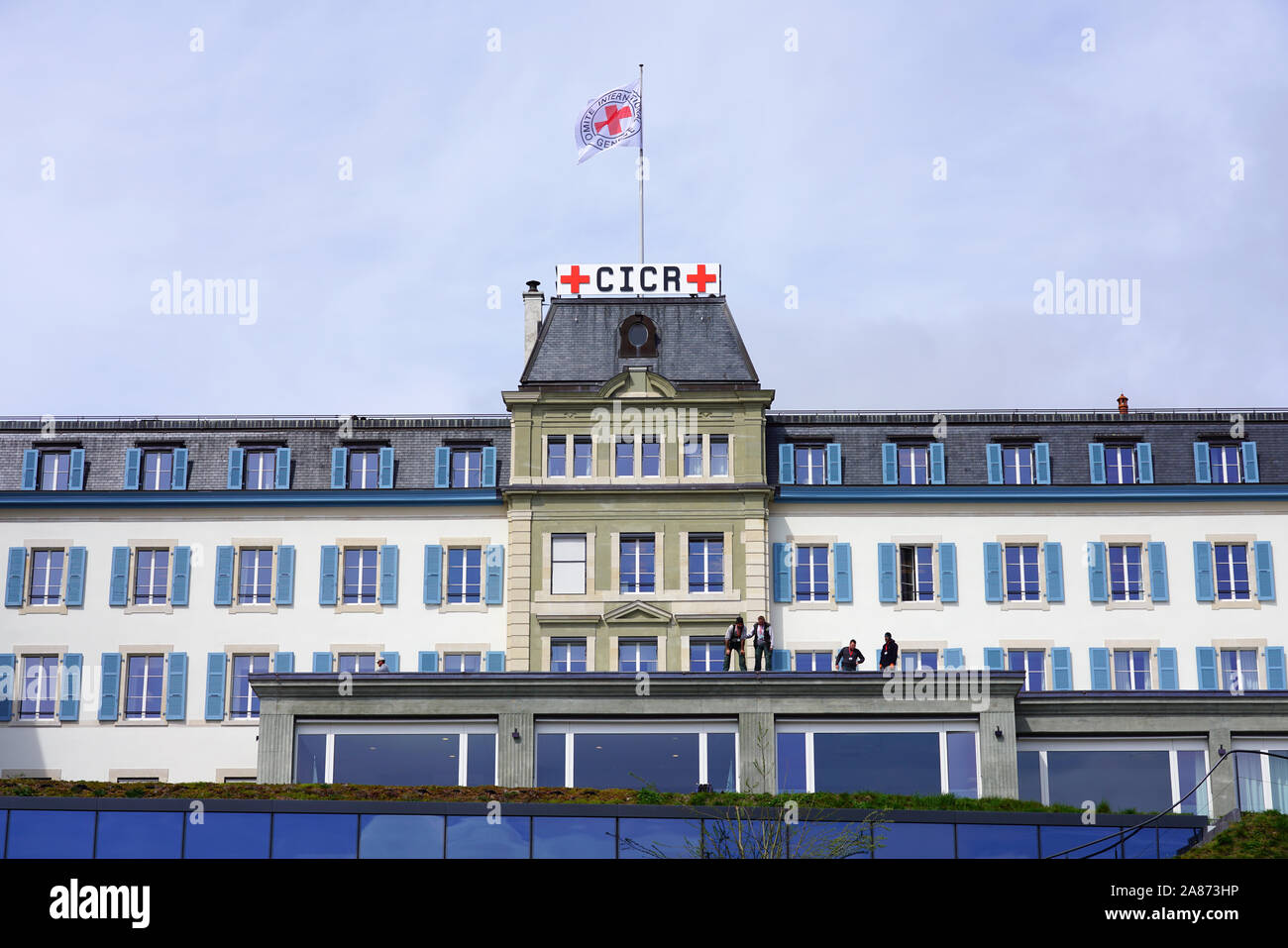 GENEVA, SWITZERLAND -5 APR 2019- Exterior view of the International ...