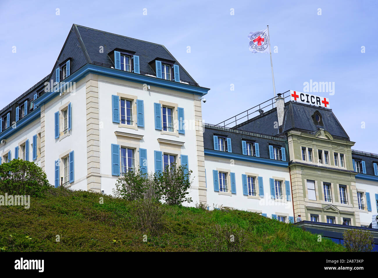 GENEVA, SWITZERLAND -5 APR 2019- Exterior view of the International ...
