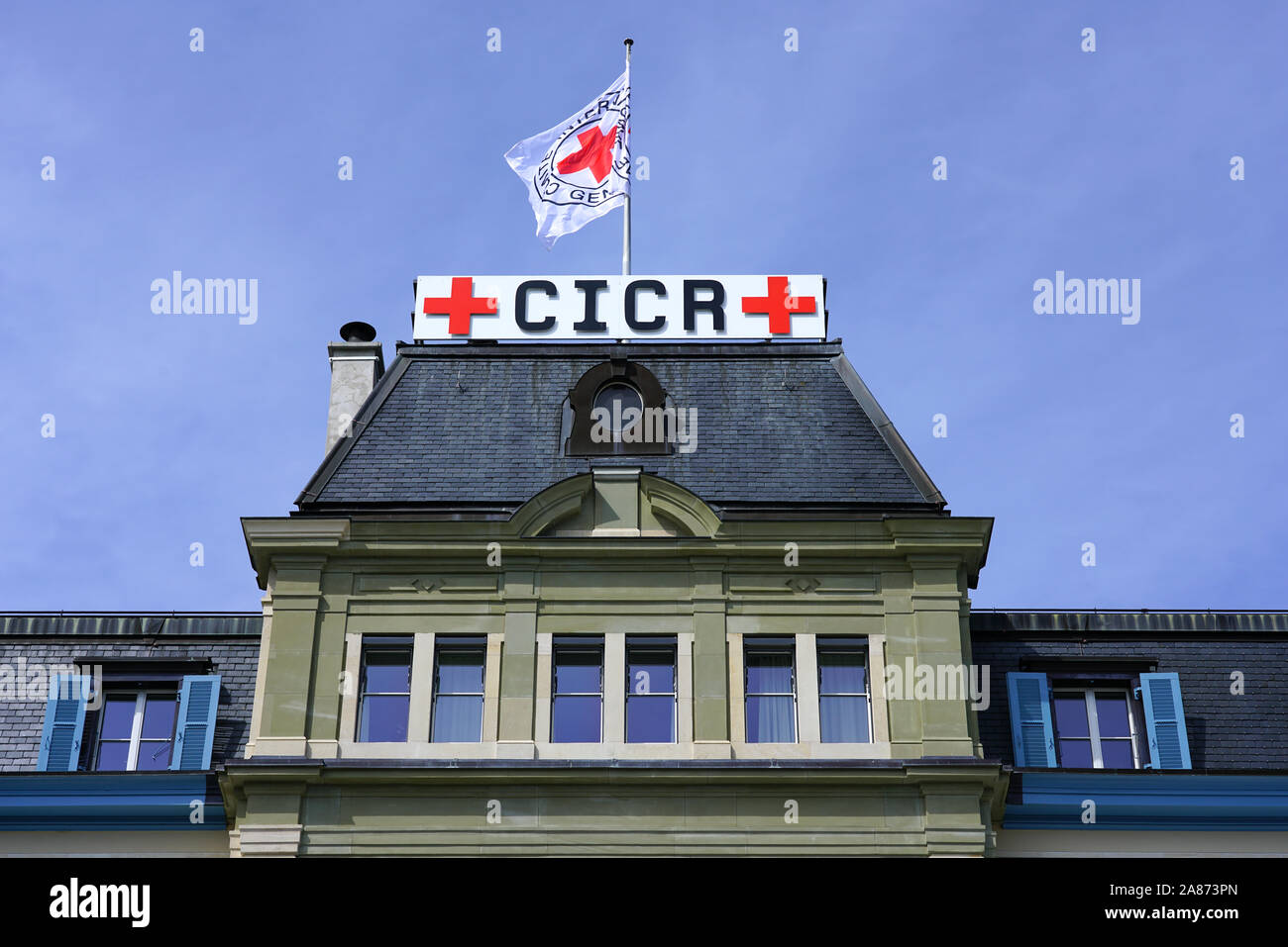 GENEVA, SWITZERLAND -5 APR 2019- Exterior view of the International ...
