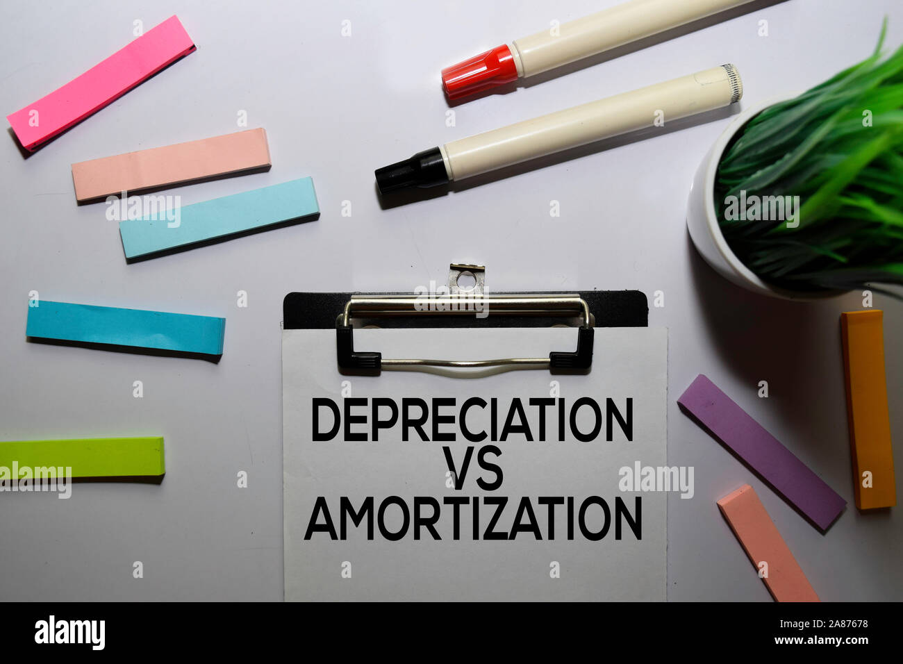 Depreciation Vs Amortization write on document isolated white ...