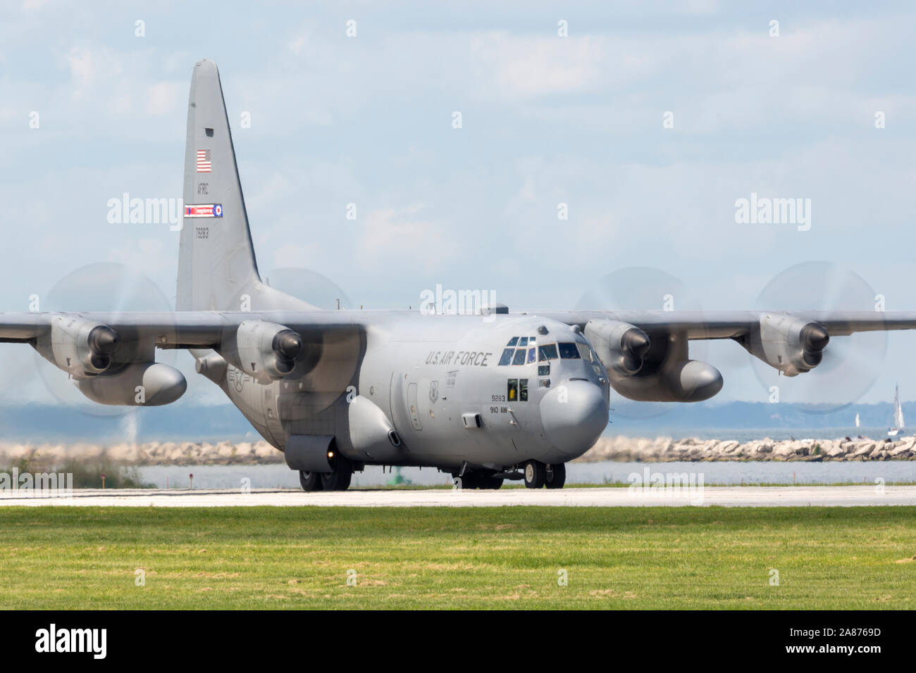 A United States Air Force C-130 Hercules performs at the 2018 Cleveland ...
