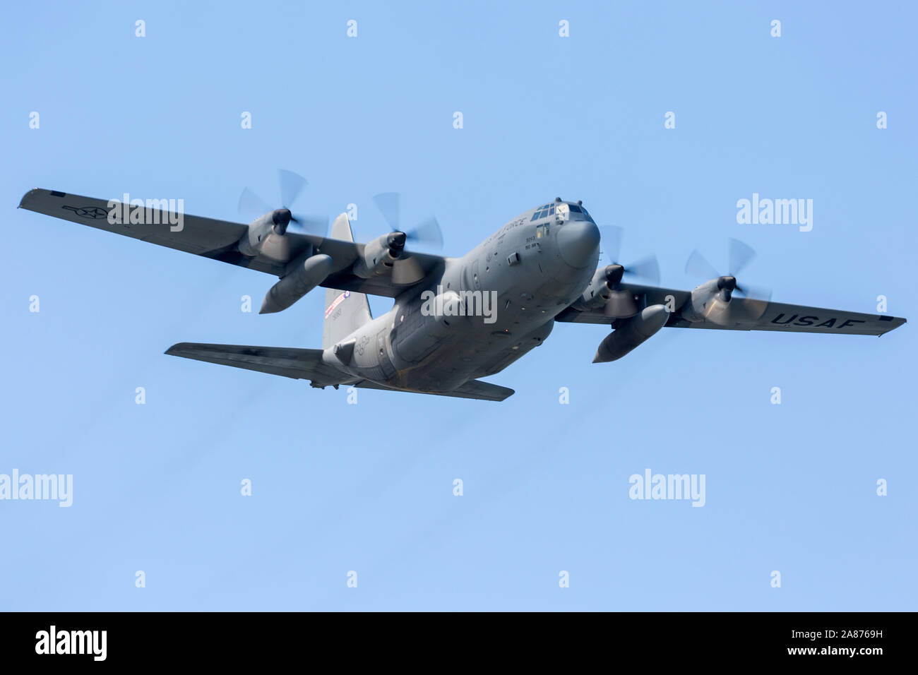 A United States Air Force C-130 Hercules performs at the 2018 Cleveland ...