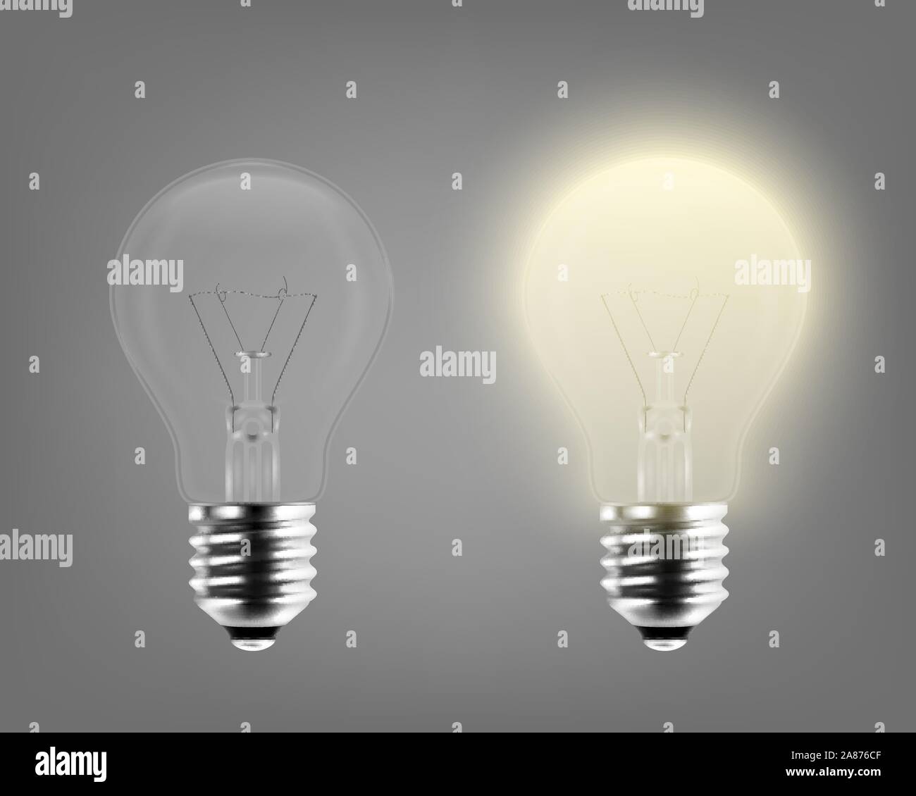 Vector 3d Realistic Turning On and Off Light Bulb Icon Set Closeup ...