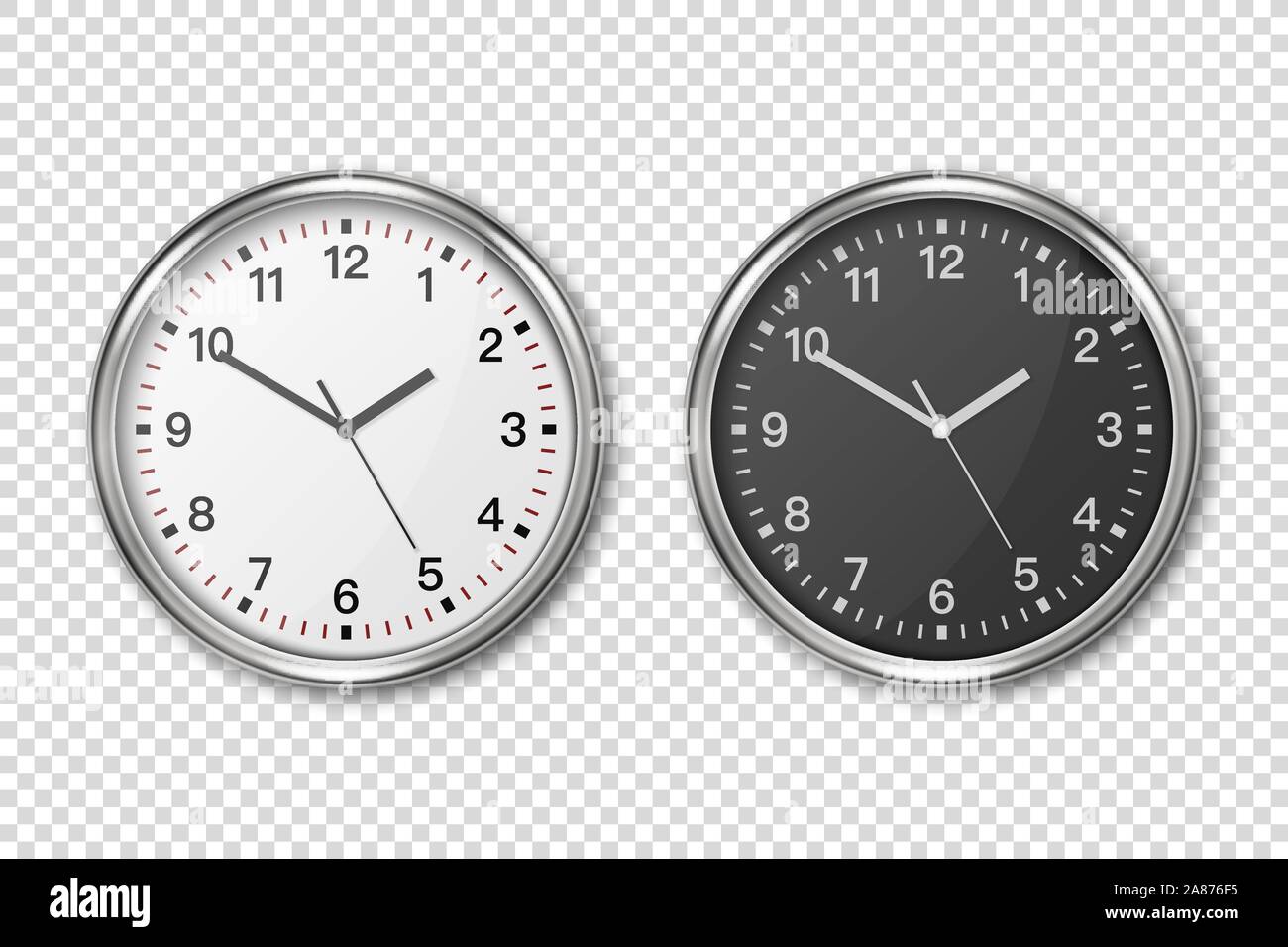 Vector 3d Realistic Classic Metal Steel Silver Gray Wall Office Clock ...