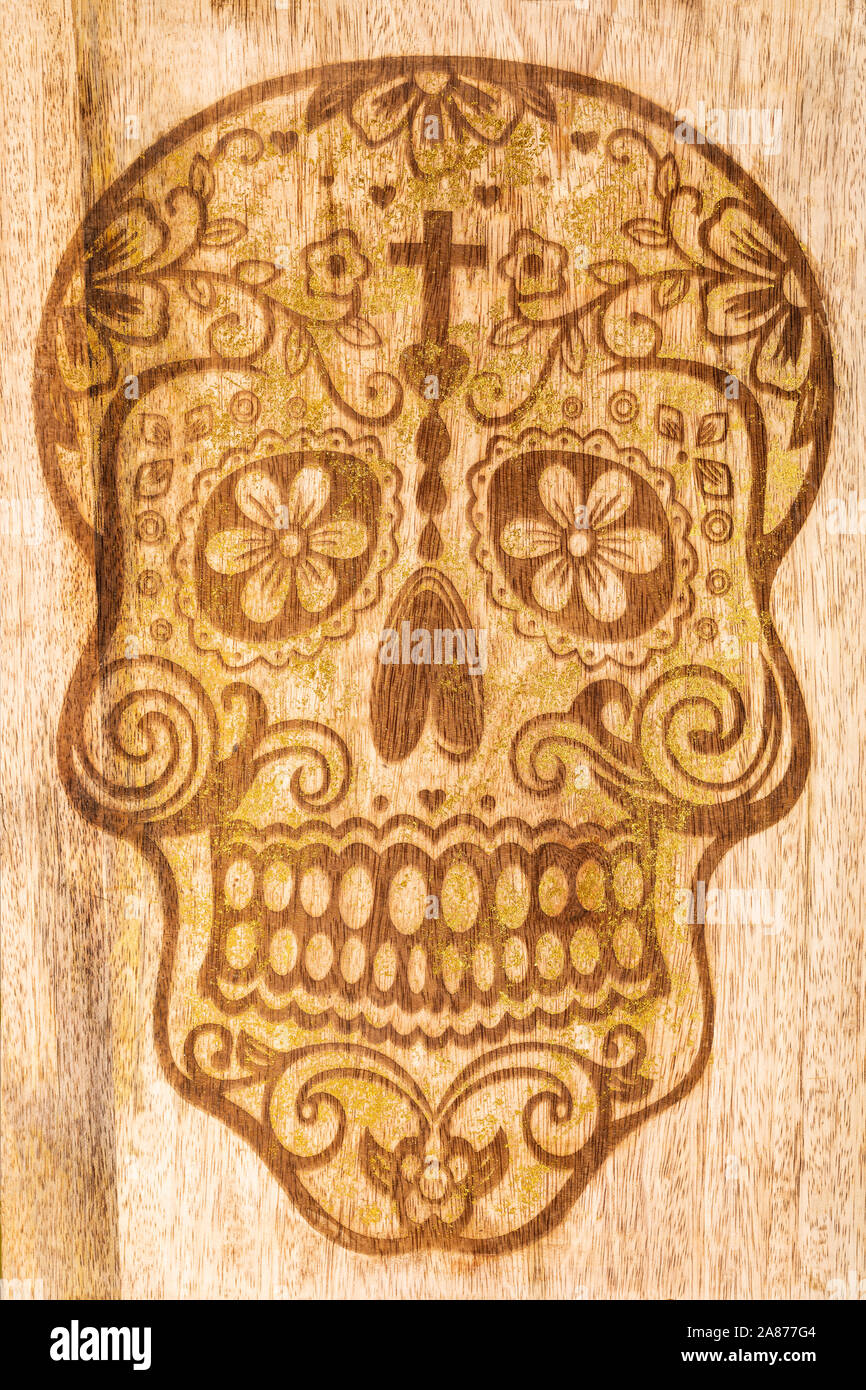 Art design skull head smiley face day of the dead festival. Engraving ...