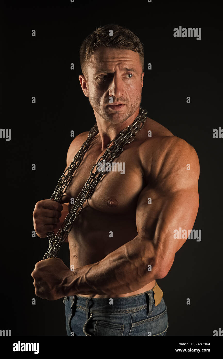 Proud of excellent shape. Bodybuilder concept. Healthy and strong ...