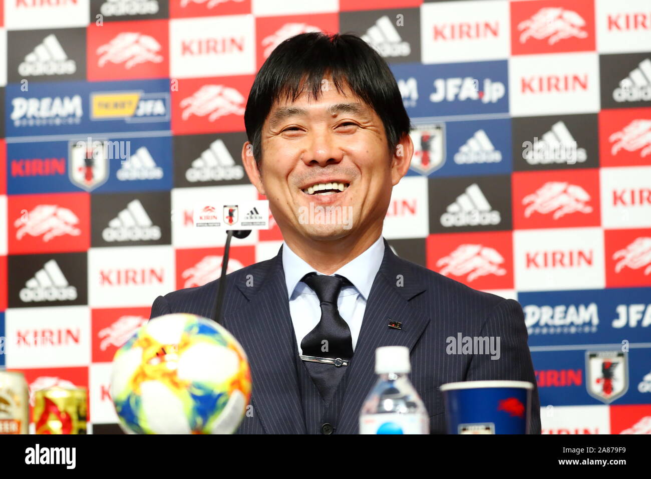 Tokyo, Japan. 6th Nov, 2019. Hajime Moriyasu (JPN) Football/Soccer : Japan head coach Hajime ...