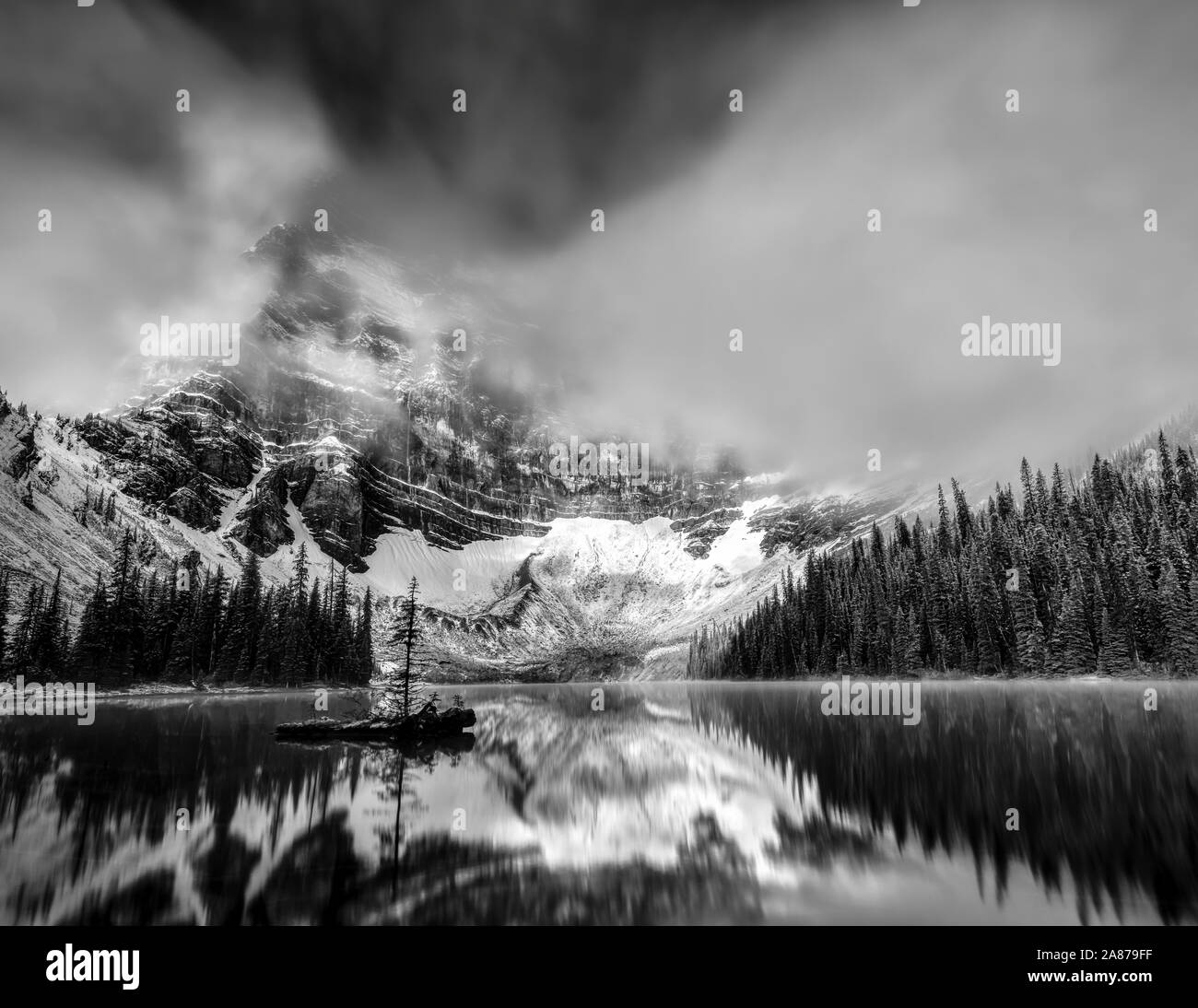 Mountain lake in fog Black and White Stock Photos & Images - Alamy