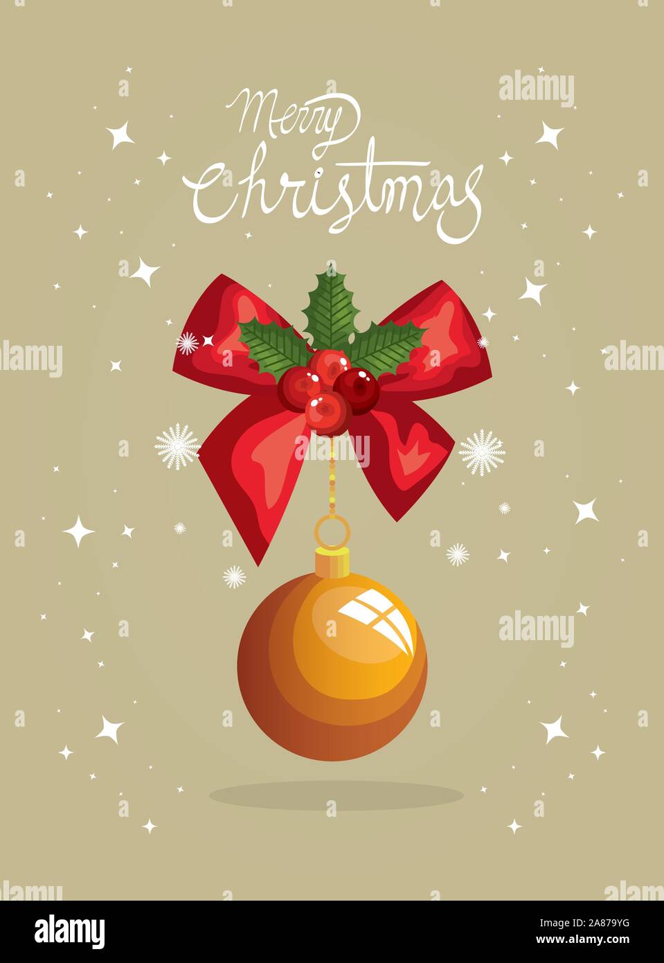 merry christmas poster with bow ribbon and ball hanging Stock Vector ...