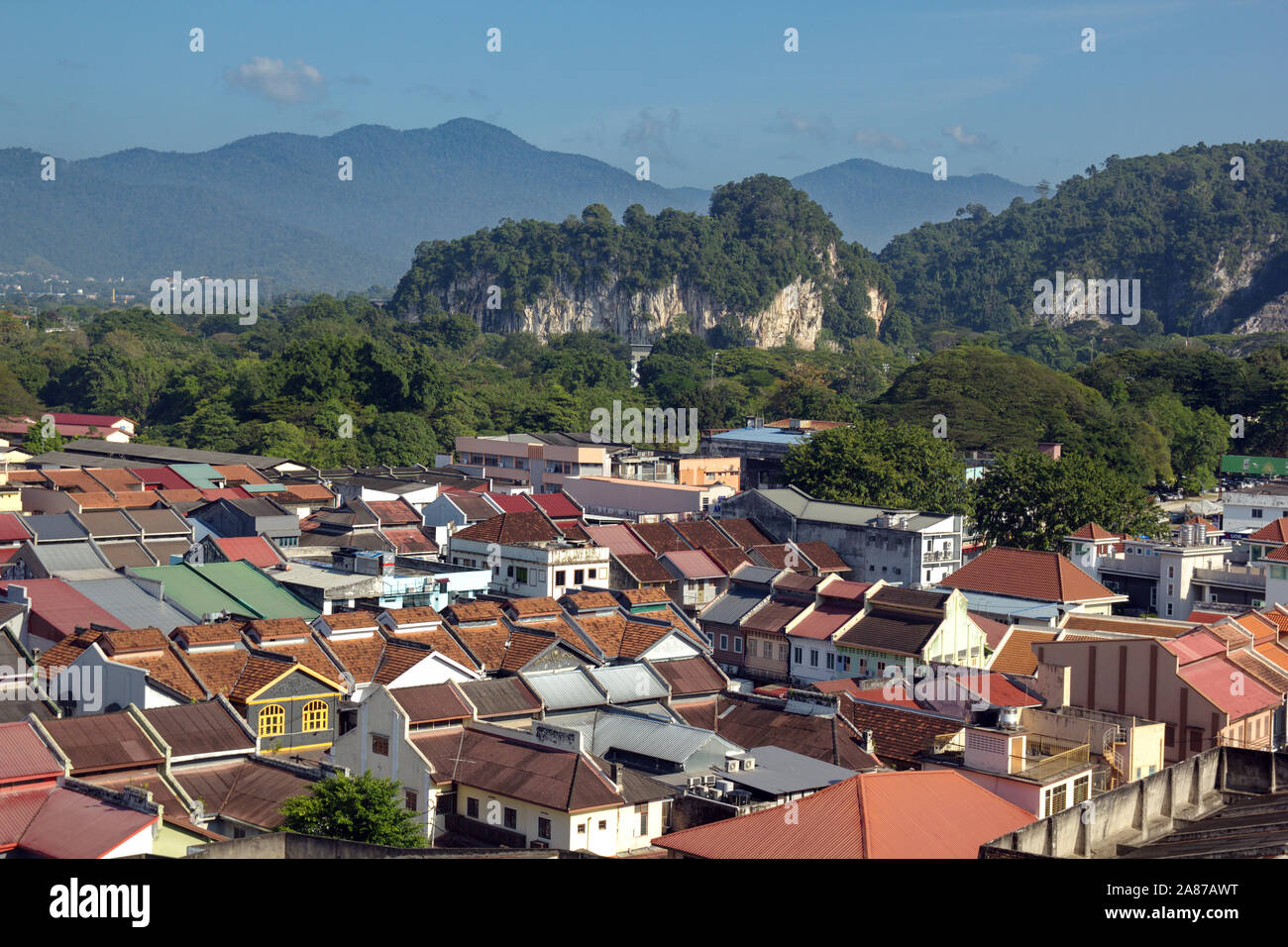 Ipoh, Perak, Malaysia, is a low-rise city surrounded by mountains Stock ...