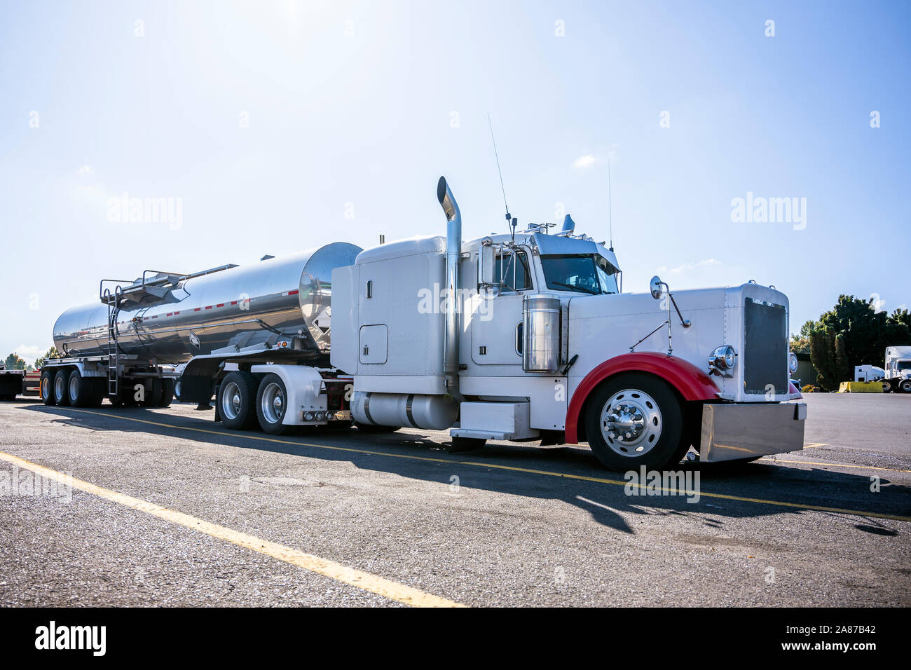 Big rig classic white semi truck with reinforced tank semi trailer for ...