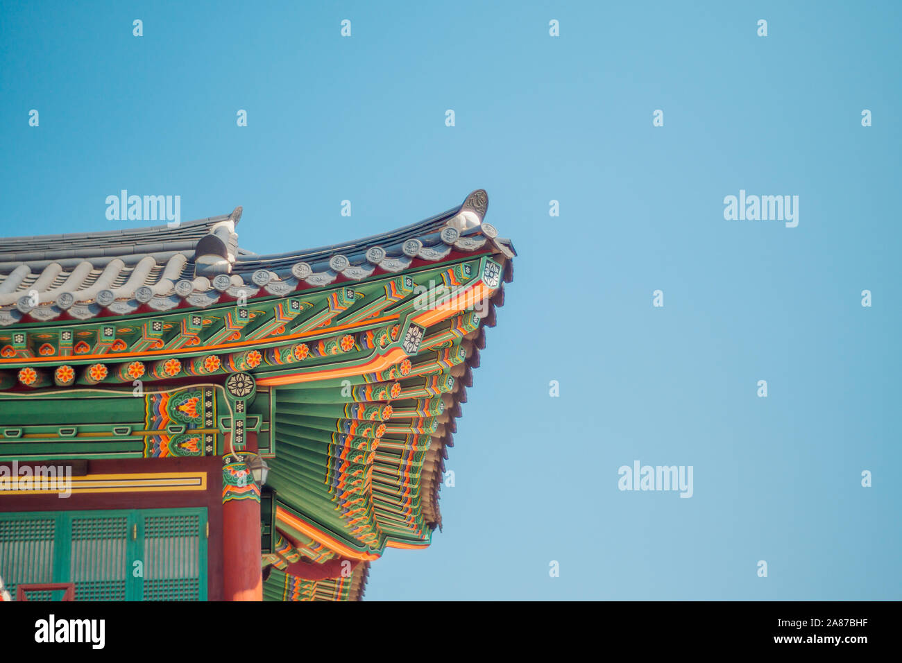 Korean buddhist temple and its roof and eaves which has various ...