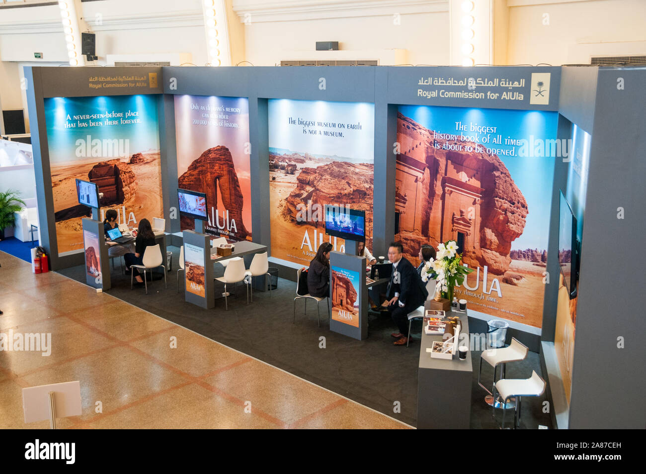 Stand promoting Al Ula as a destination in Saudi Arabia at the ILTM ...
