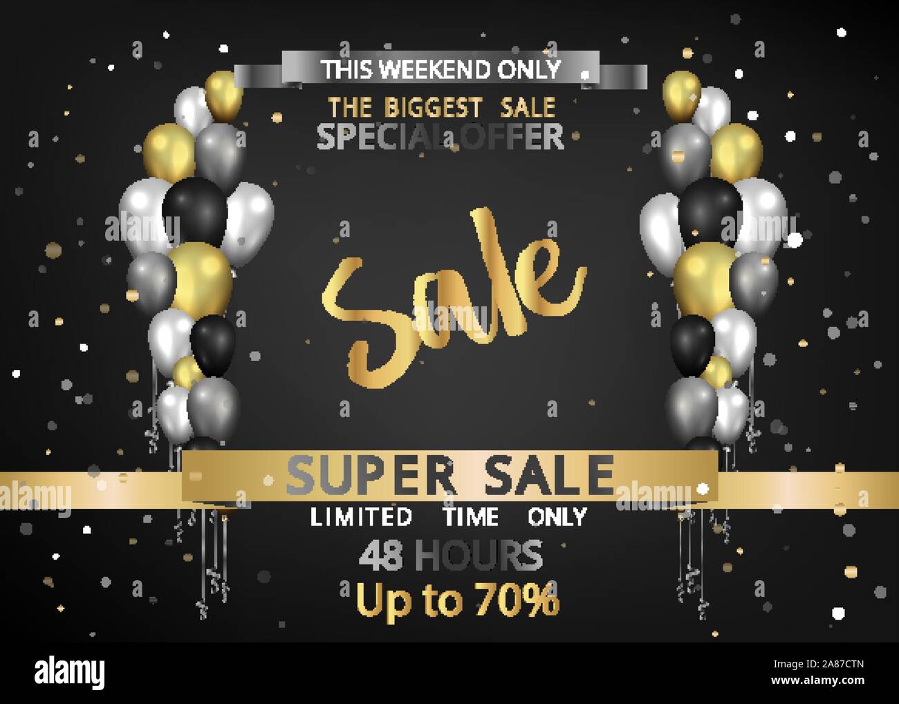 Vector promotion sale flyer, creative golden black and silver ...