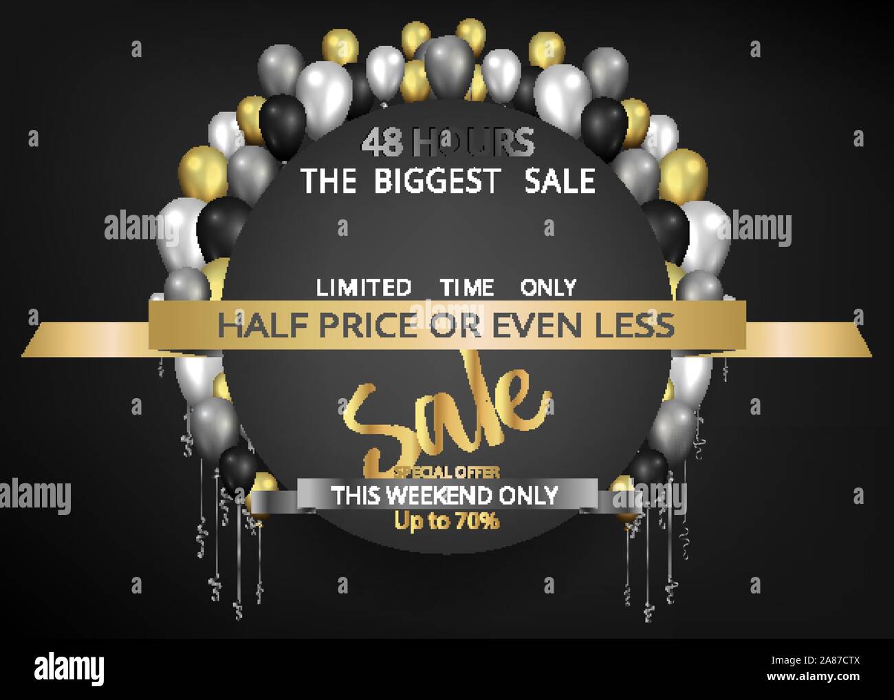Vector promotion sale flyer, creative golden black and silver ...
