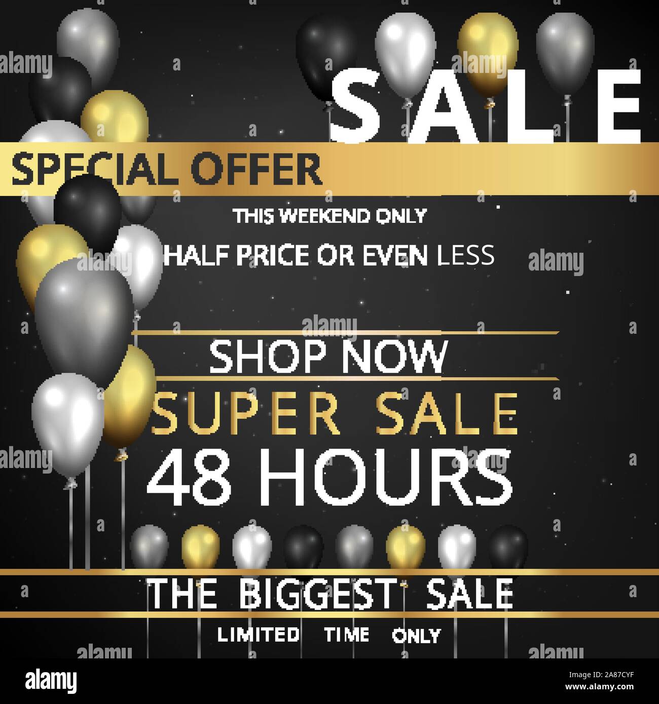 Vector promotion sale flyer, creative golden black and silver ...
