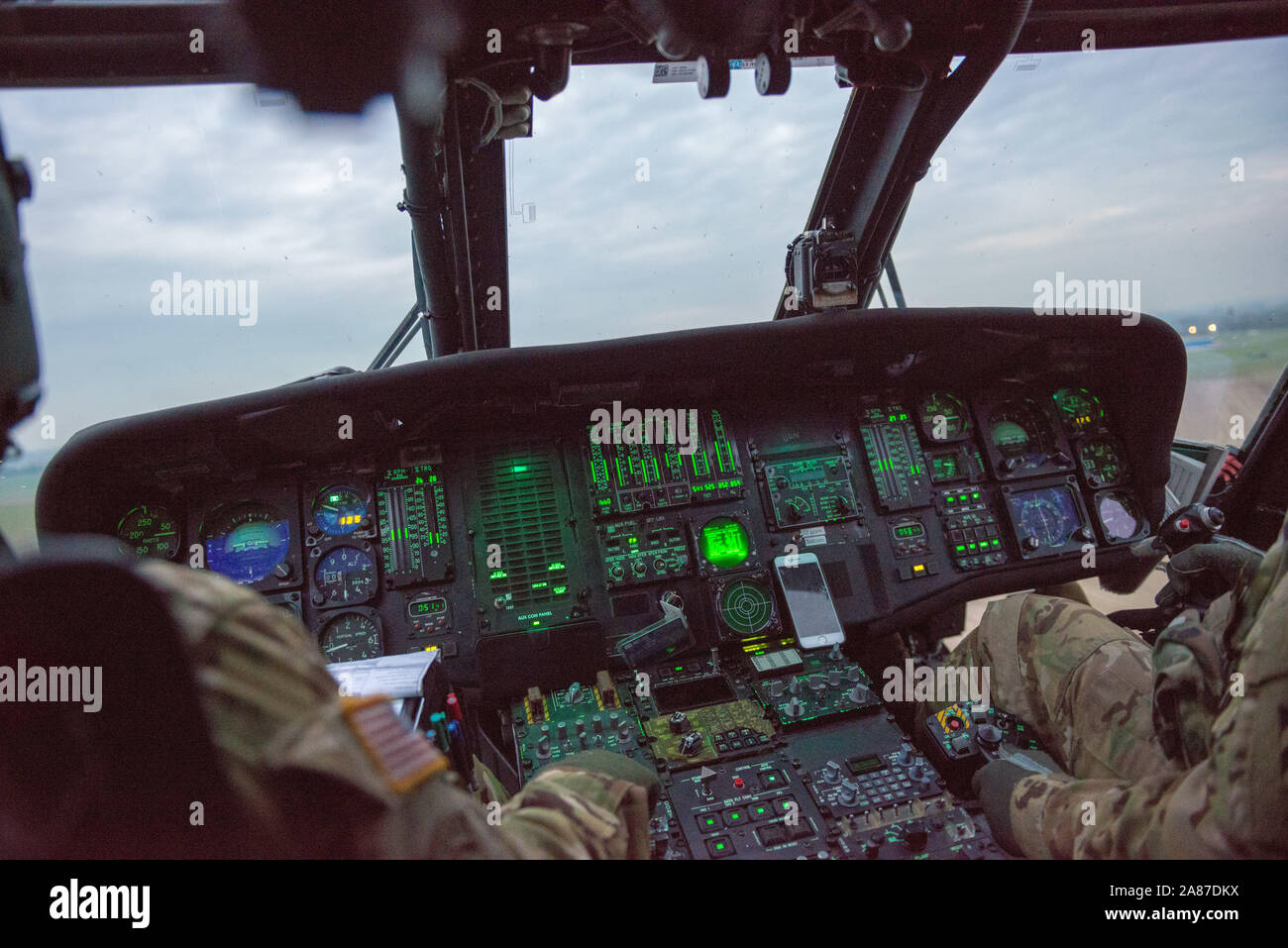 The cockpit of a U.S. Army UH-60-L Black Hawk helicopter of the 3rd ...