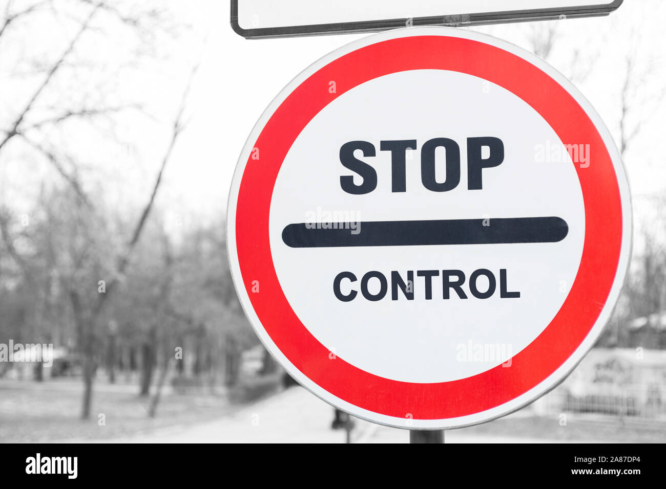 Stop control sign in front. Red stop road sign. Stop sign for traffic ...
