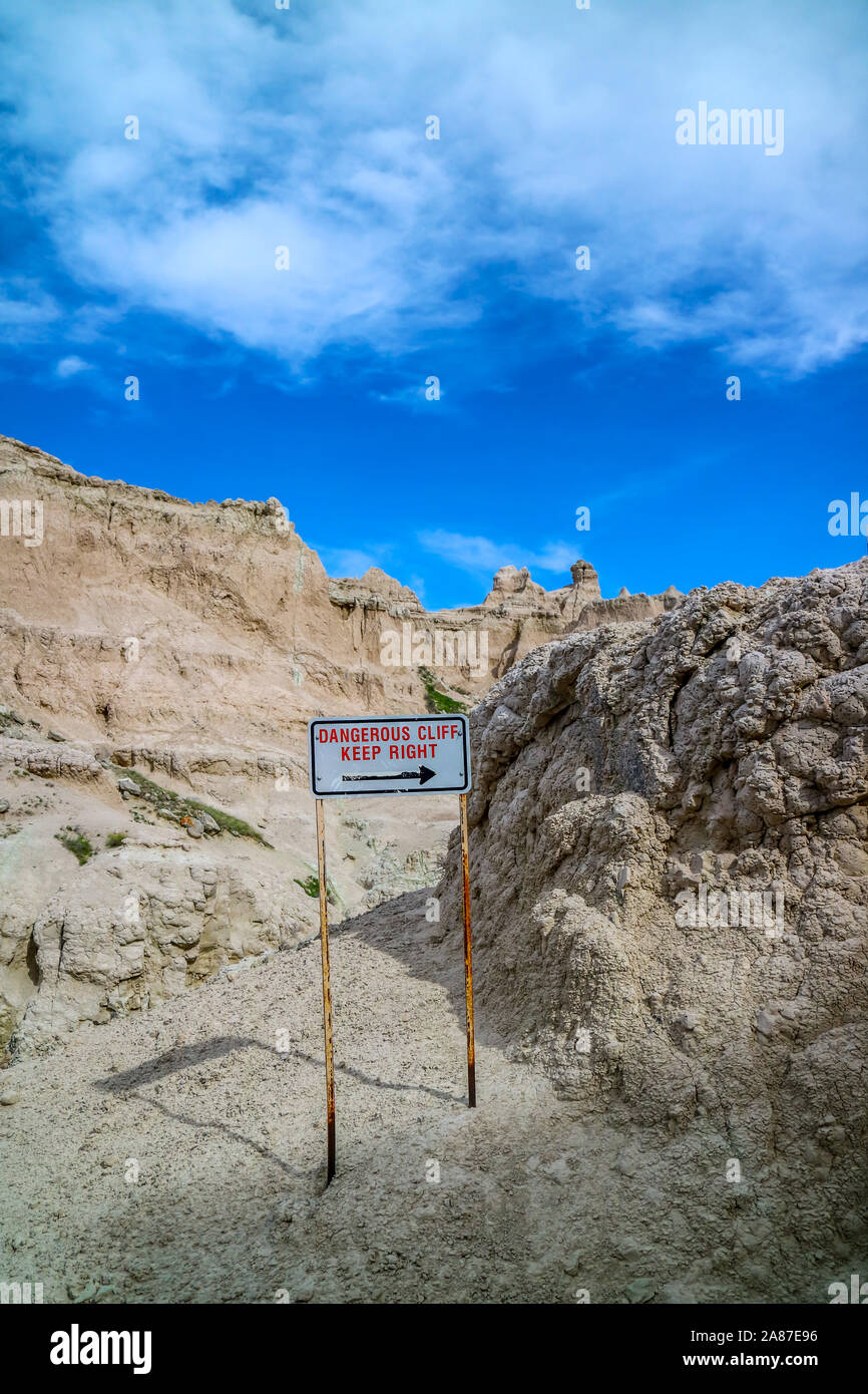 Badlands National Park, SD, USA - May 15, 2019: A nearly vertical route ...