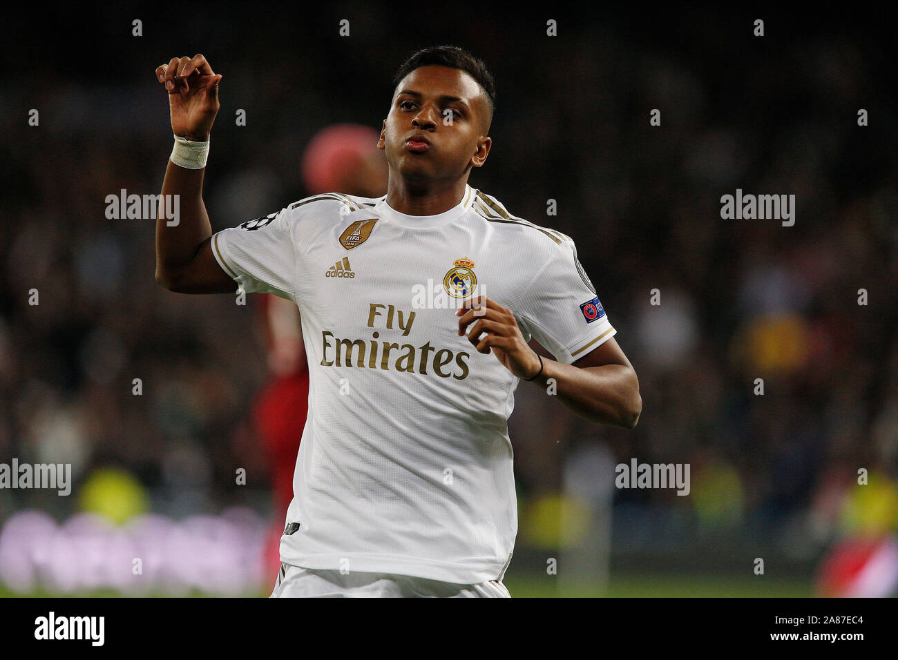 Madrid, Spain. 06th Nov, 2019. Real Madrid CF's Rodrygo Goes celebrates ...