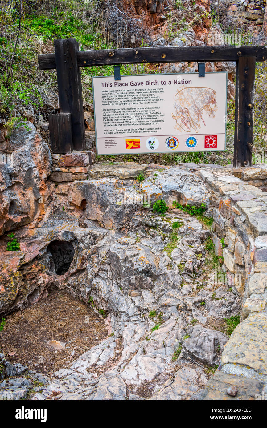 Wind Cave National Park, SD, USA - May 5, 2019: A signage post for the ...