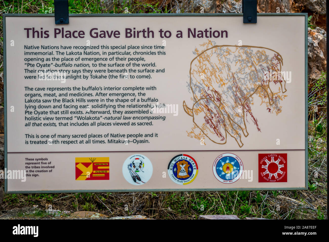 Wind Cave National Park, SD, USA - May 5, 2019: A signage post for the ...