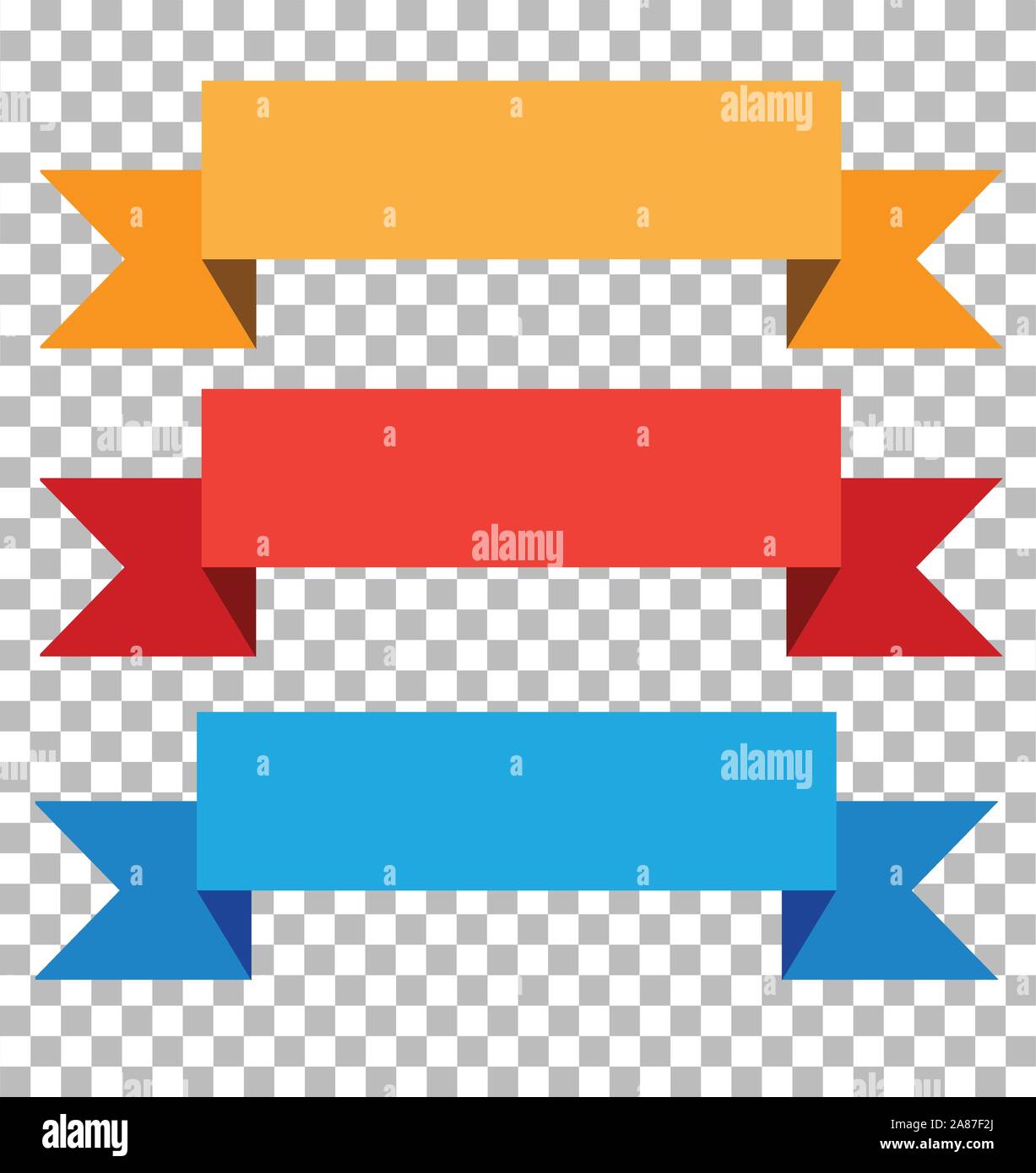 ribbon and label on white background. three labels set. Red,Yellow,Blue ...