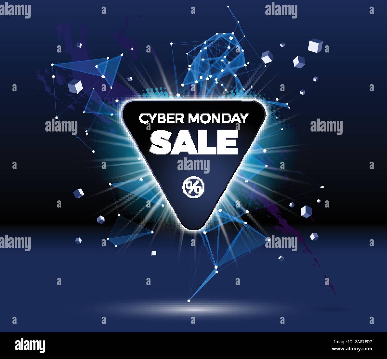 Cyber monday sale discount poster or banner with shiny emblem, lines ...