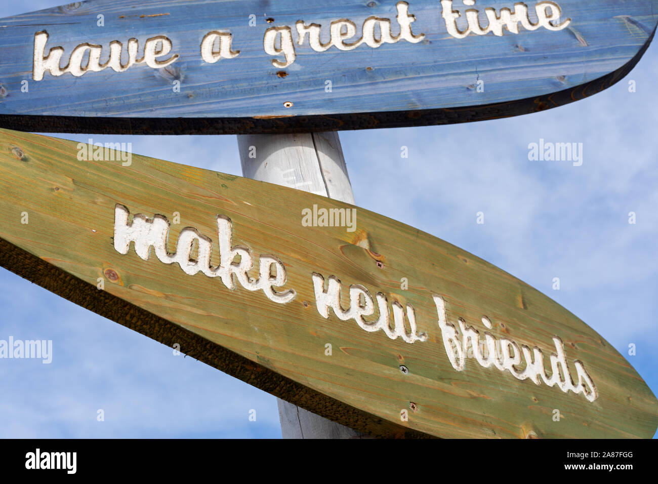 Beach Sign Quotes Quotes On Wooden Colorful Signs At Vama Veche Beach,