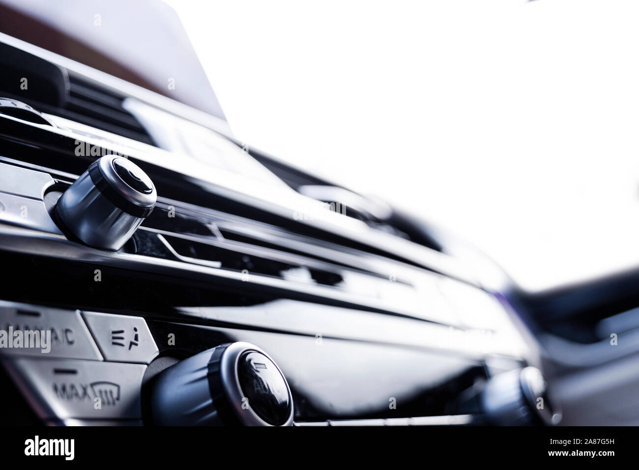 Media and navigation control buttons of a Modern car. Car interior ...