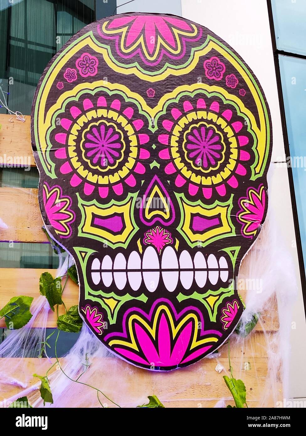 colorful sugar skull with showing its teeth Stock Photo - Alamy