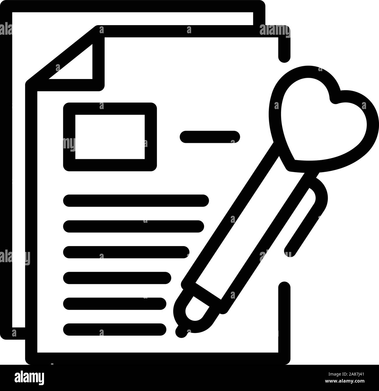 Pen with a heart documents icon, outline style Stock Vector Image & Art ...