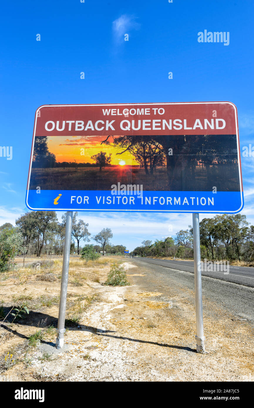 Welcome to Outback Queensland sign, Australia Stock Photo - Alamy