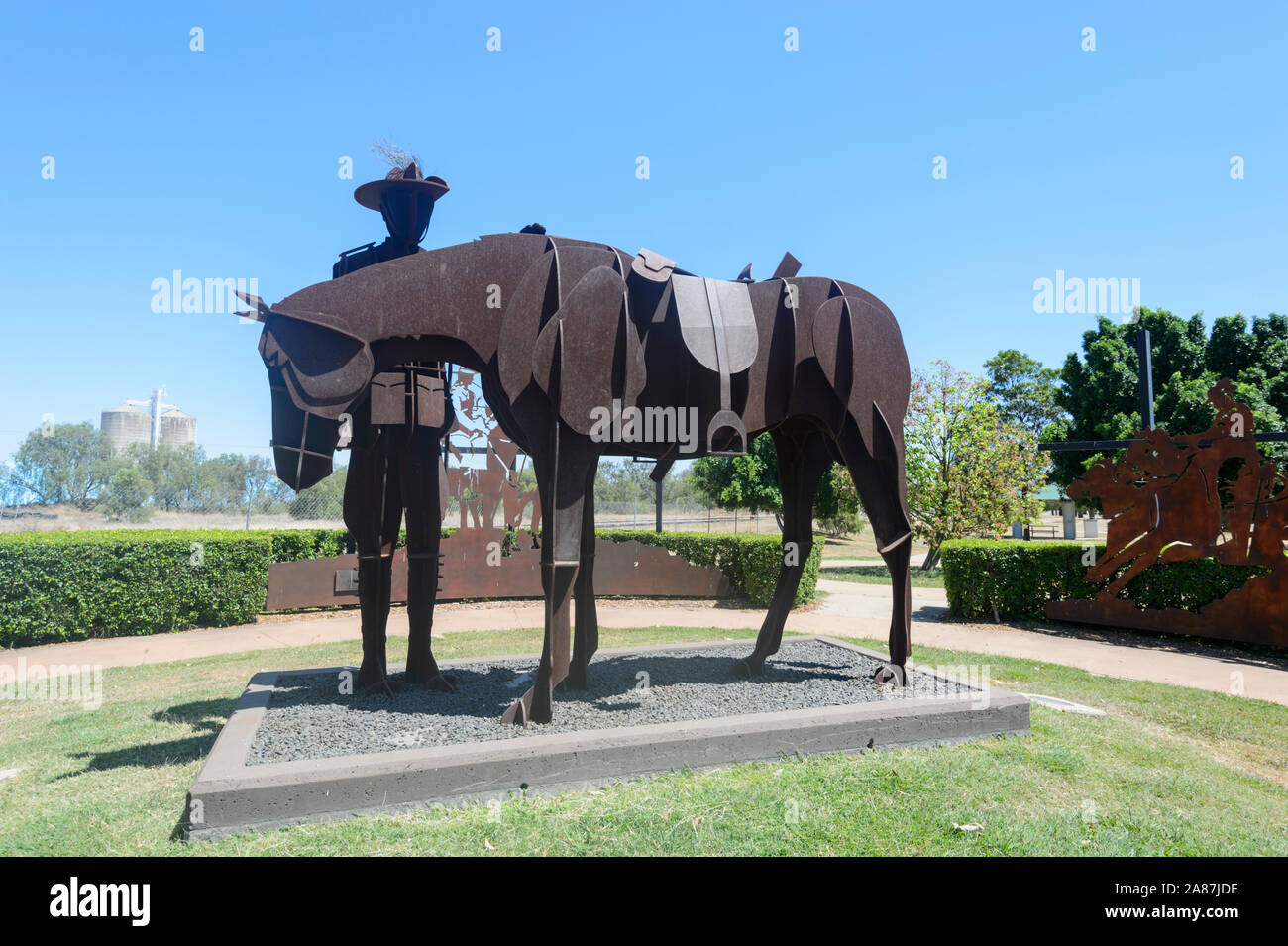 Cut out iron sculpture of a Mounted Infantry Trouper and his horse ...