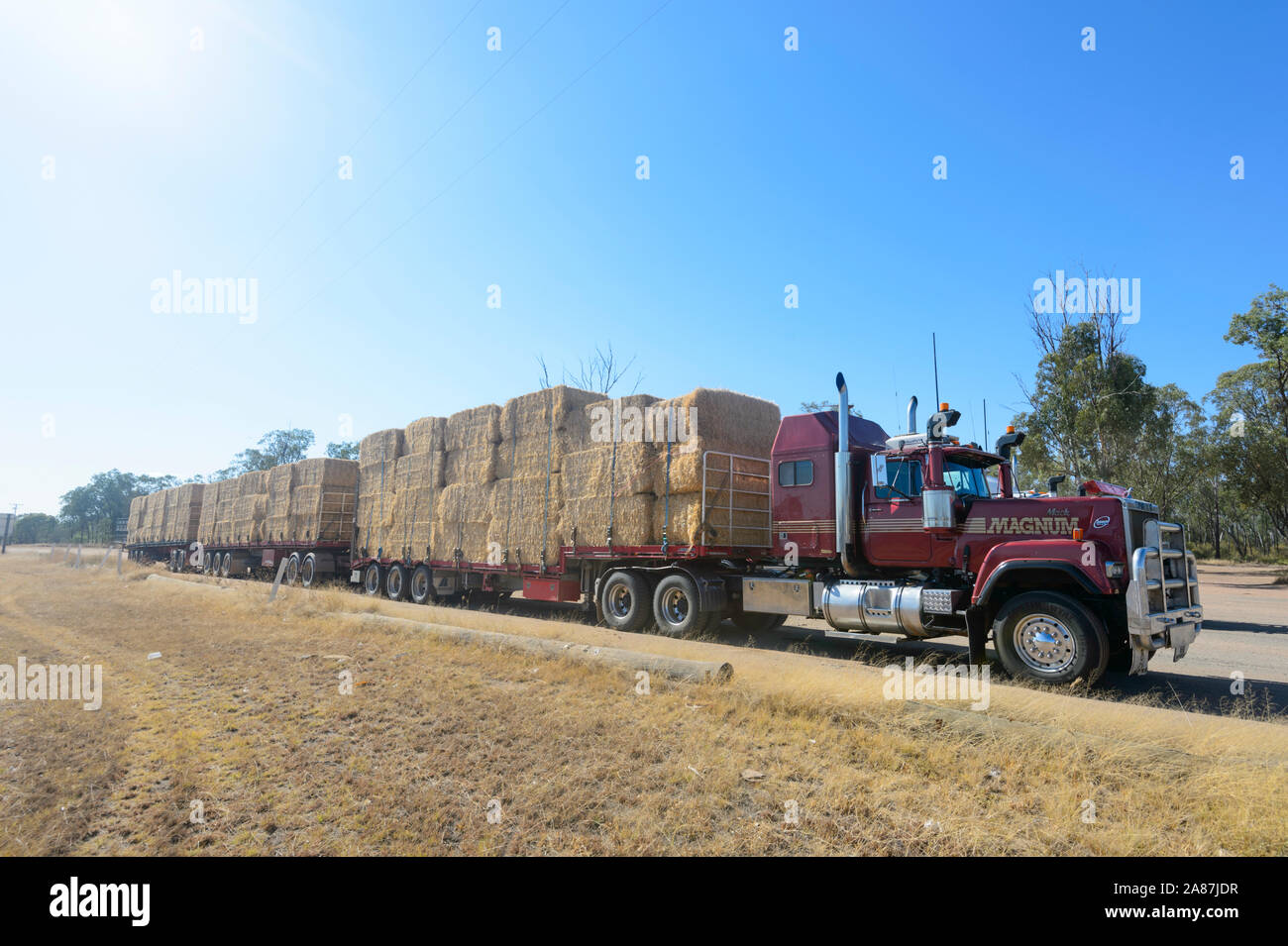 Road train delivering relief hay to the farmers struck by the worst ...