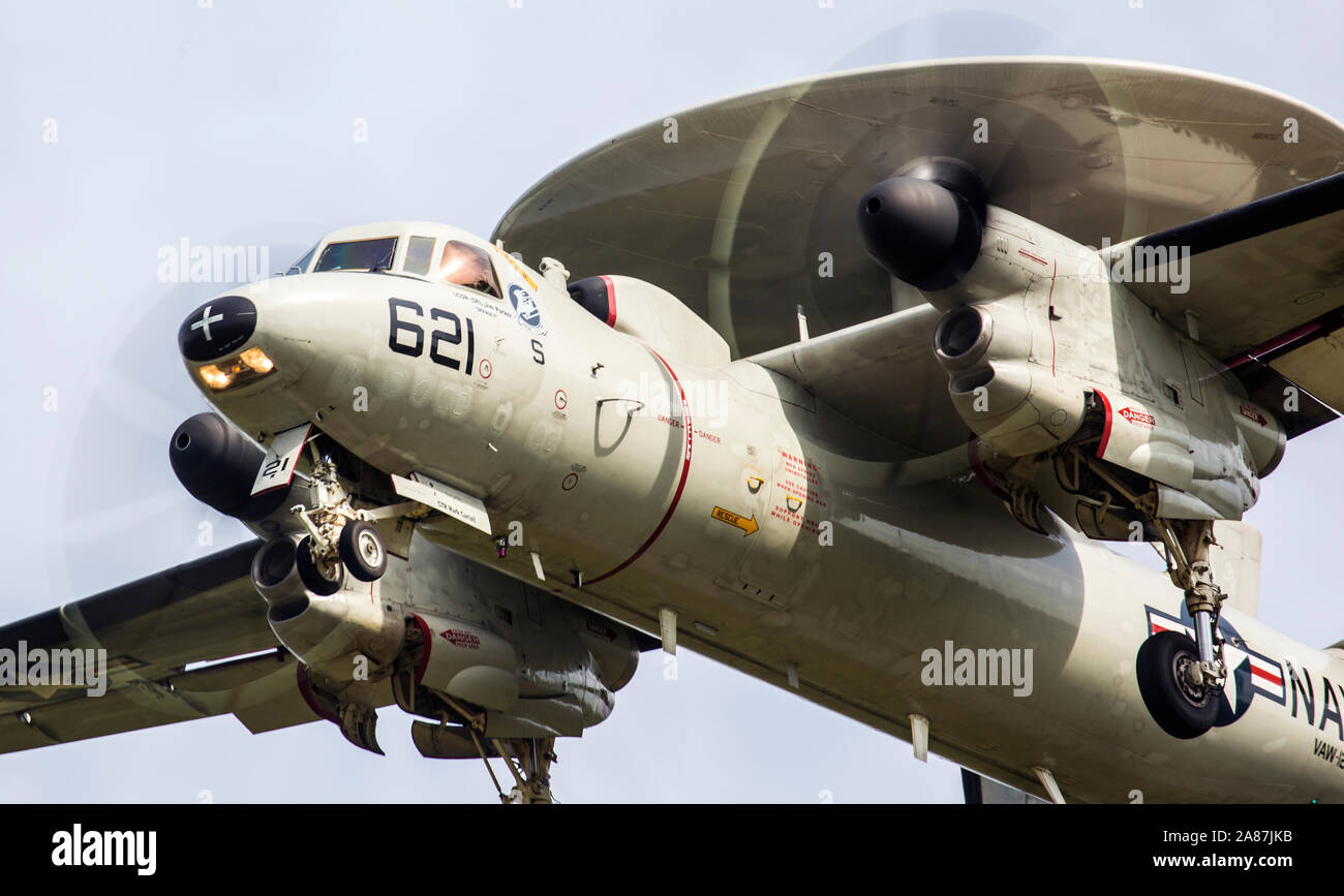 YPSILANTI, MICHIGAN / USA - August 26, 2018: A United States Navy E-2 ...