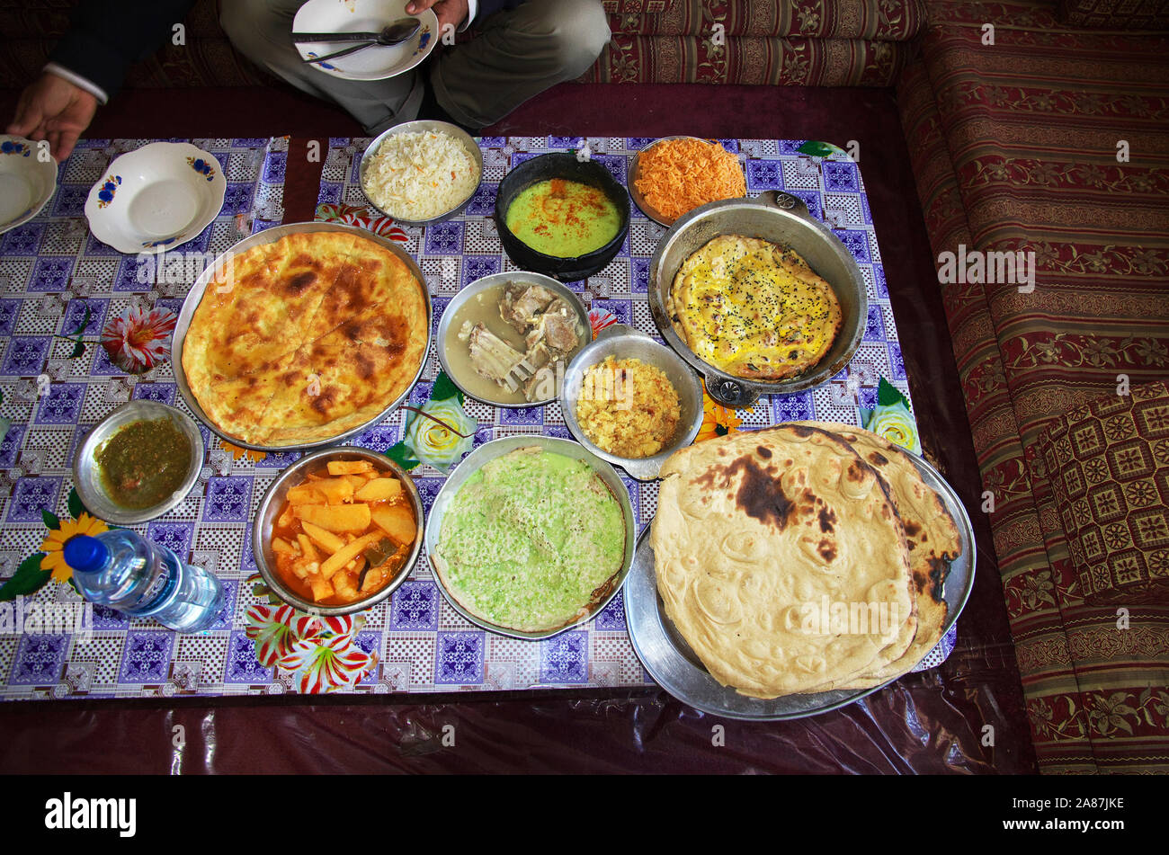 The traditional food in Shibam village in mountains of Yemen Stock ...