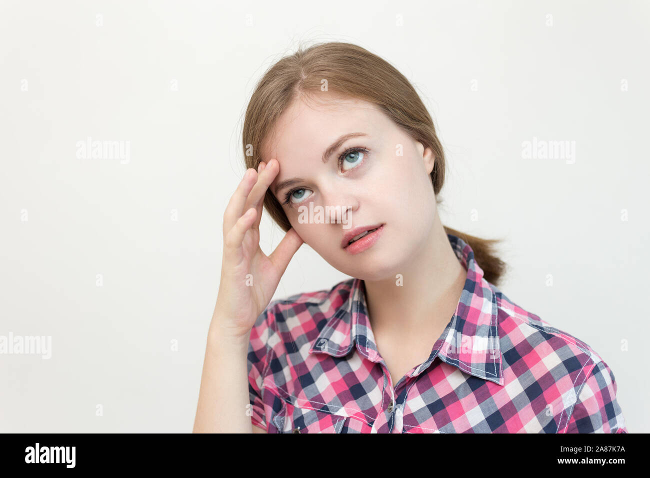 Young caucasian woman girl with confused, annoyed, frustrated ...