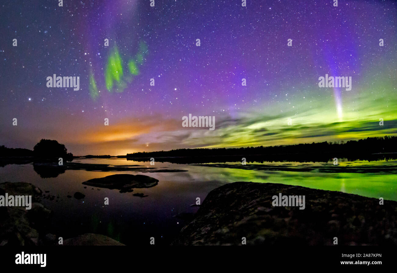The Northern Lights over the skies of Voyageurs National Park in ...