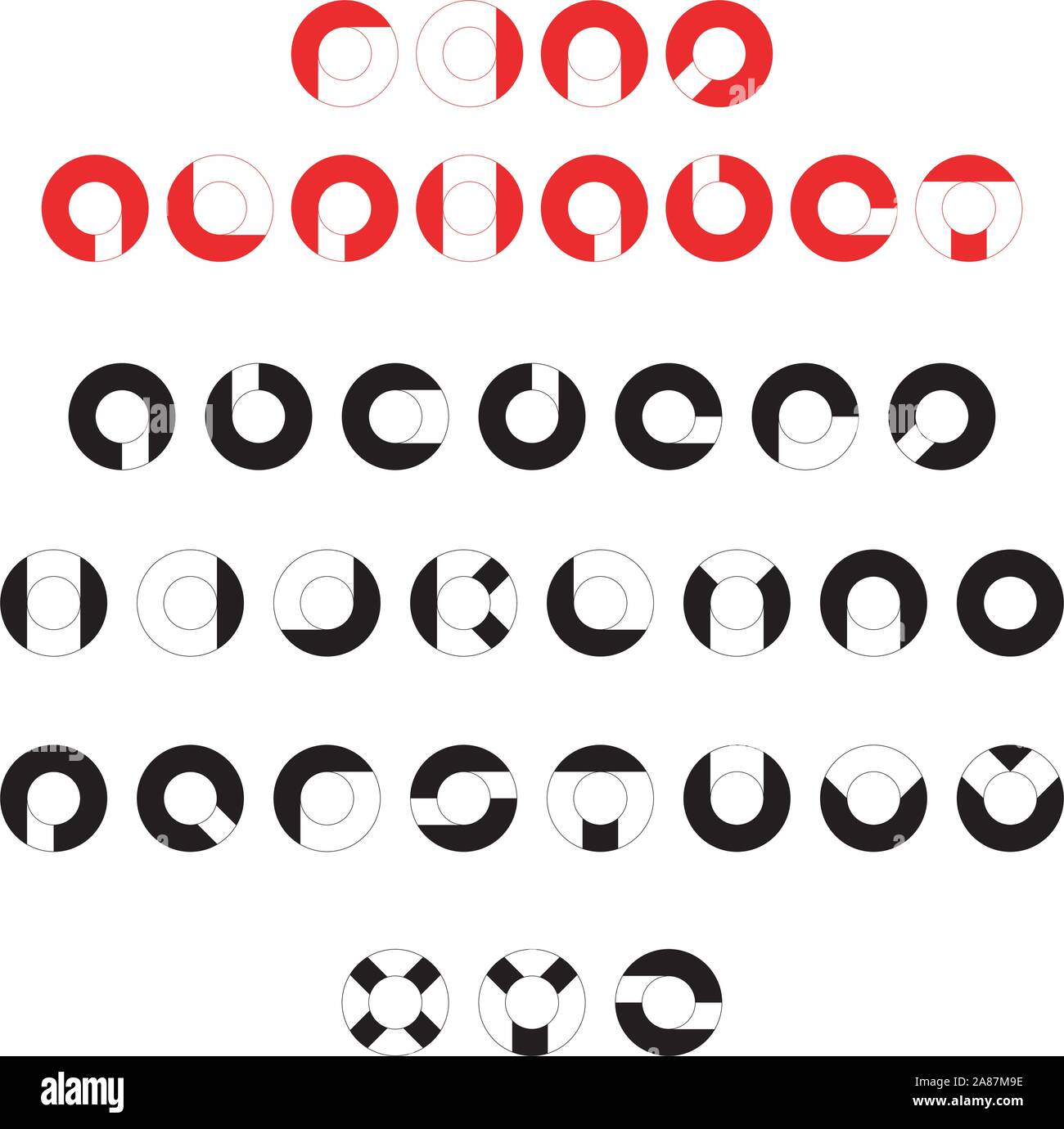 Ring vector alphabet font. Parts of a circle, ring, torus. Geometric ...