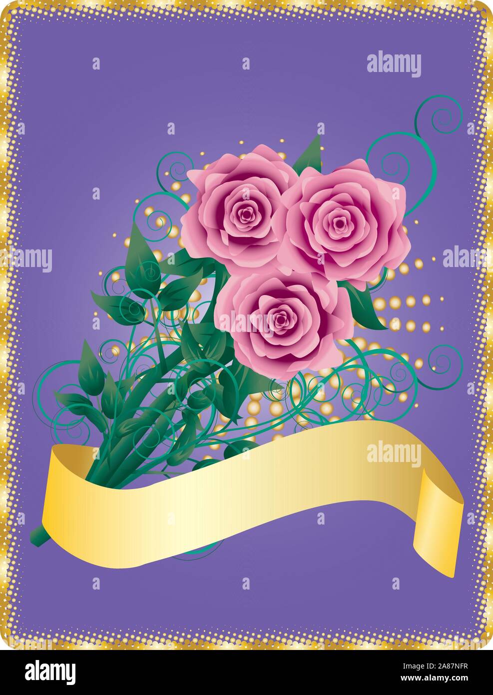 Pink roses with yellow ribbon, greeting card Stock Vector Image & Art ...
