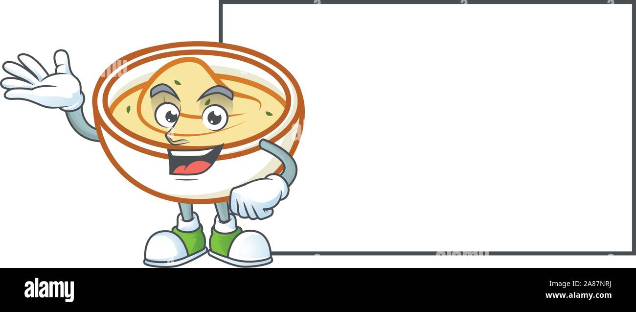 Mashed potatoes cartoon character with mascot with board Stock Vector ...