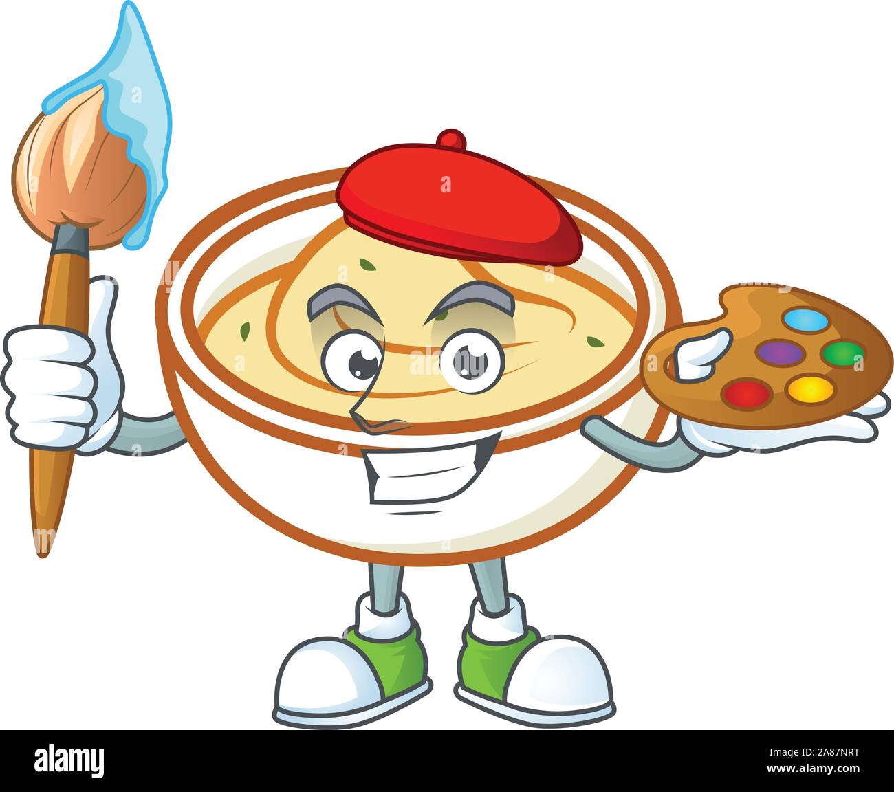 Mashed potatoes cartoon character with mascot painter Stock Vector ...