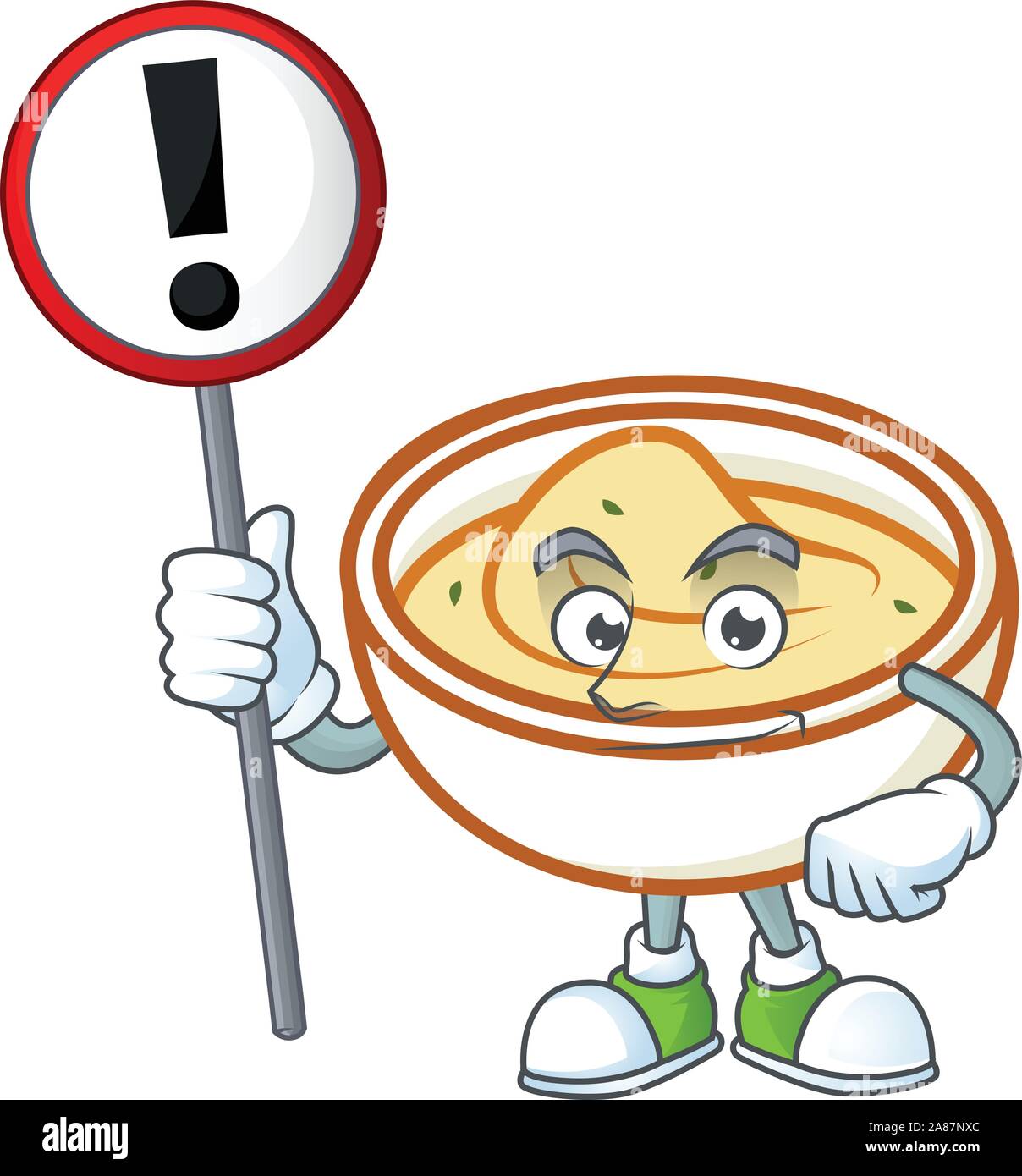 Mashed potatoes cartoon character with mascot with sign warning Stock ...