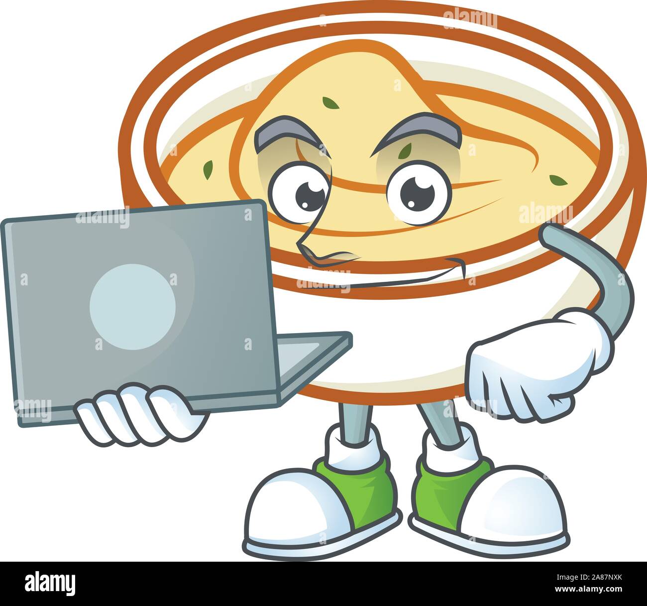 Mashed potatoes cartoon character with mascot with bring laptop Stock ...