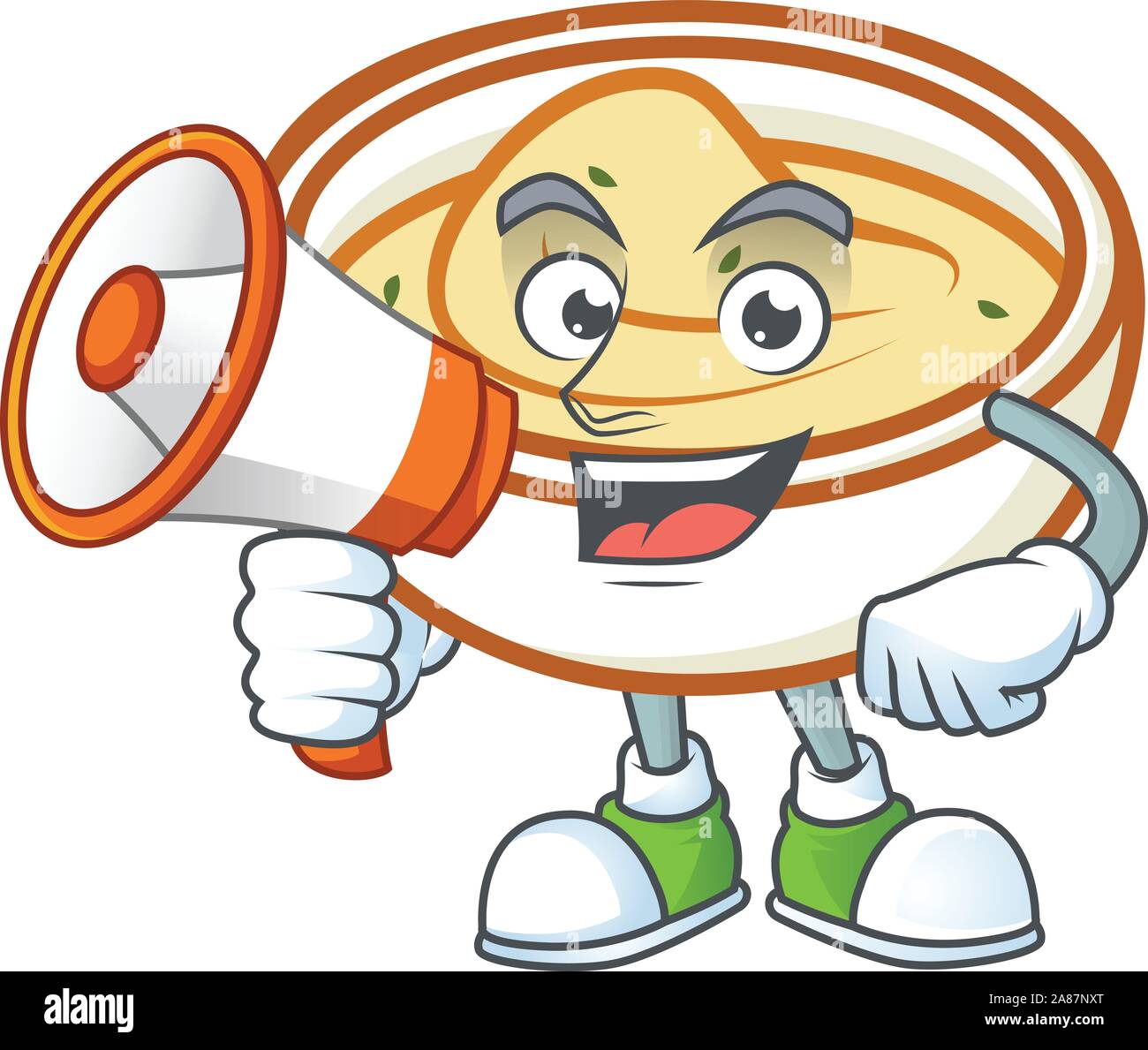Mashed potatoes cartoon character with mascot with holding megaphone ...