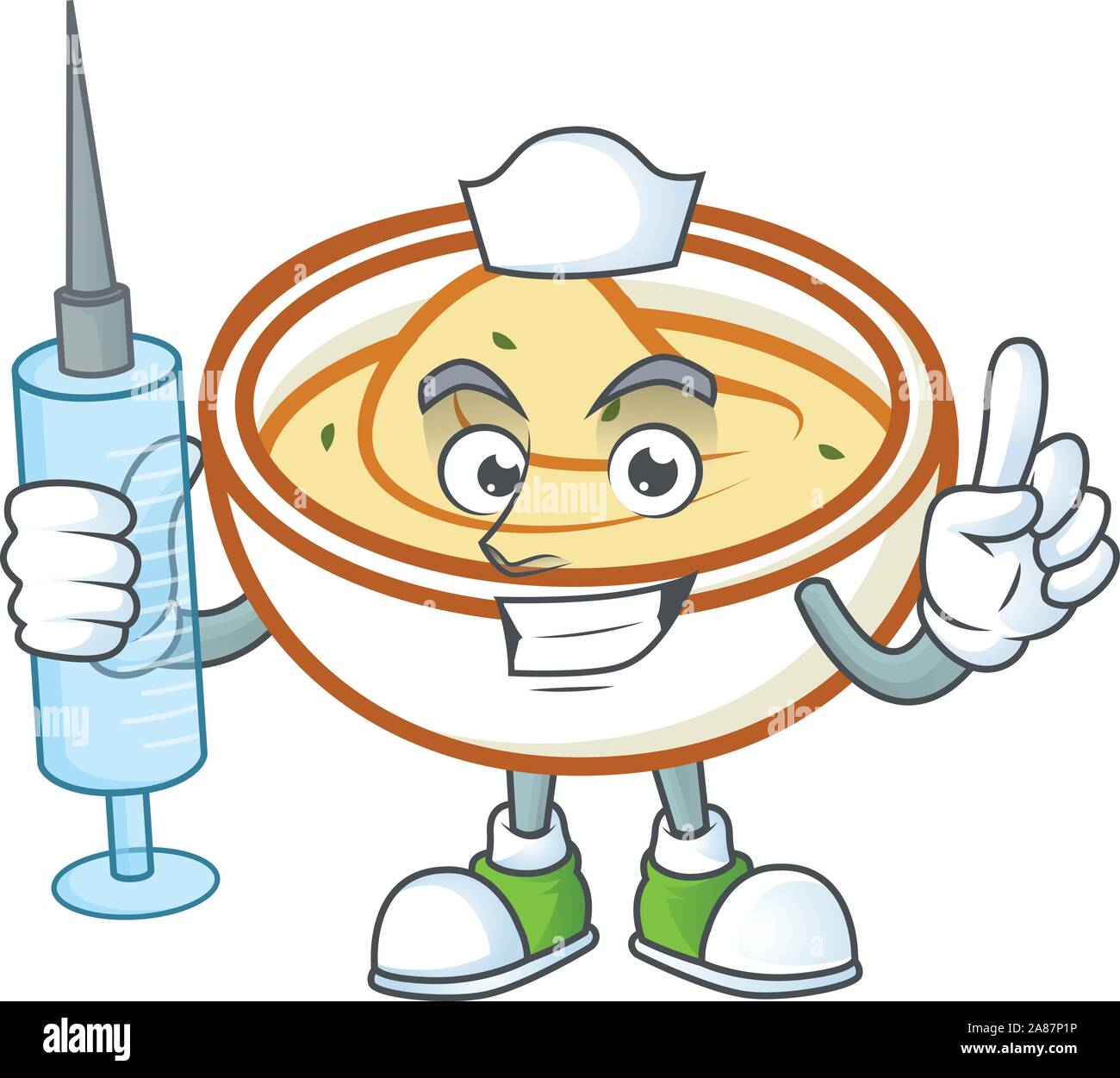 Mashed potatoes with nurse character on white background Stock Vector ...
