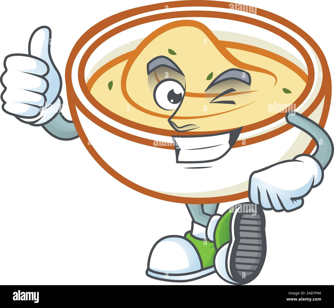 Mashed potatoes with thumbs up character on white background Stock ...