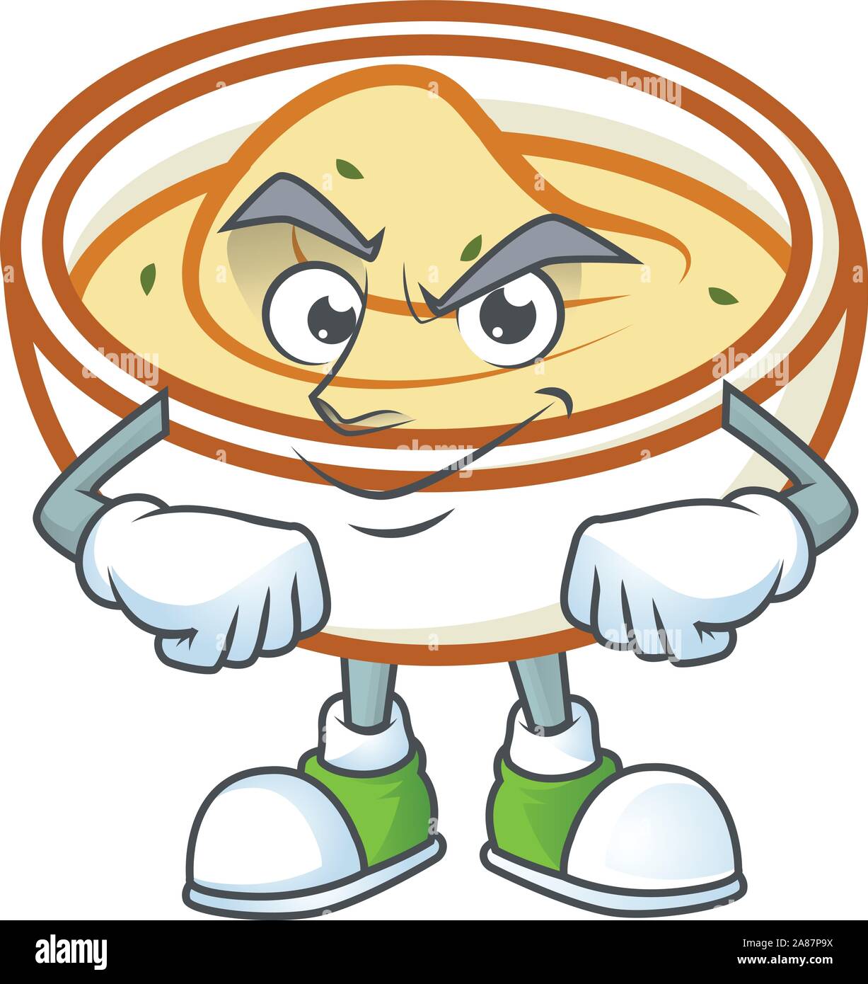 Mashed potatoes with smirking character on white background Stock ...