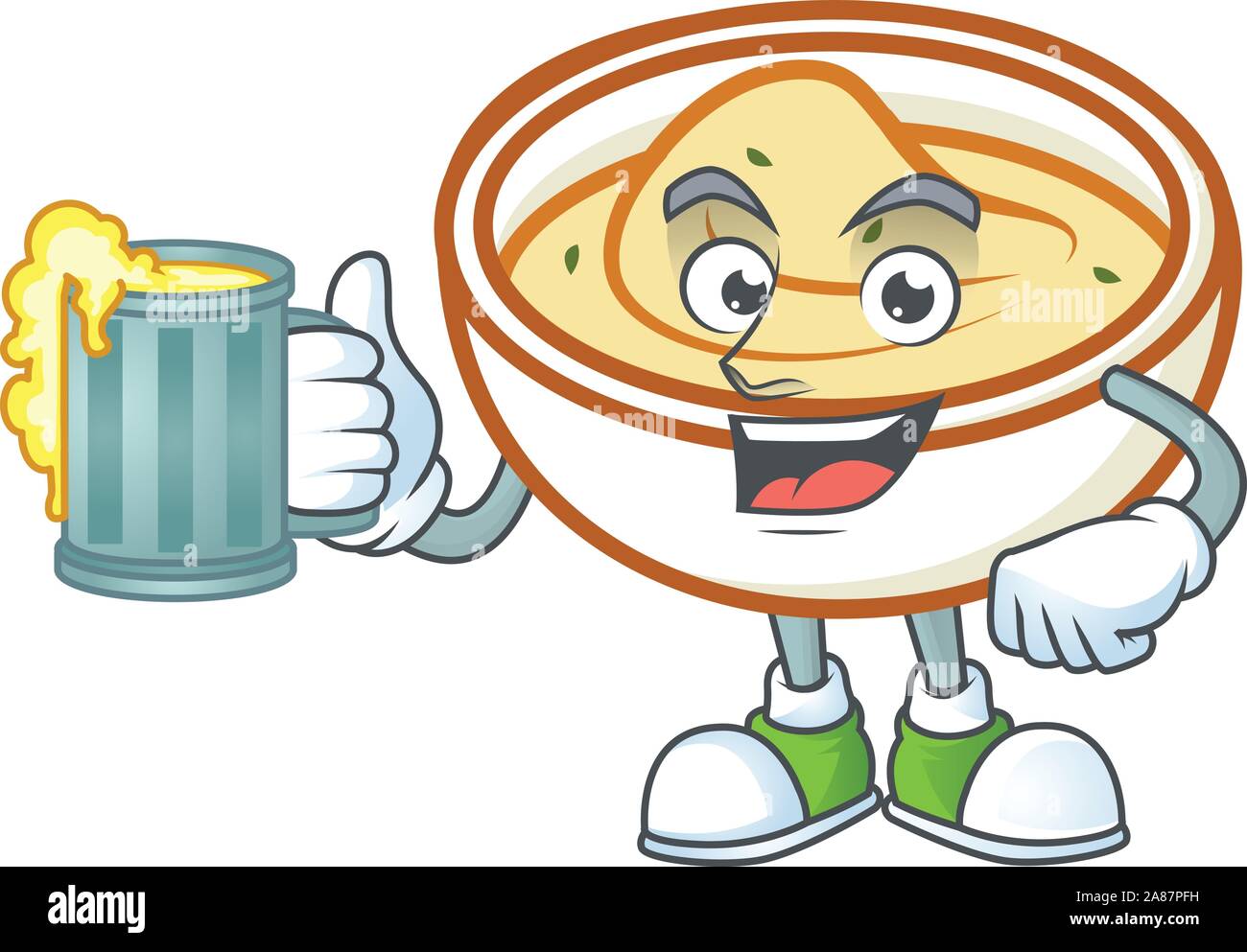 Delicious mashed potatoes with holding juice mascot character Stock ...